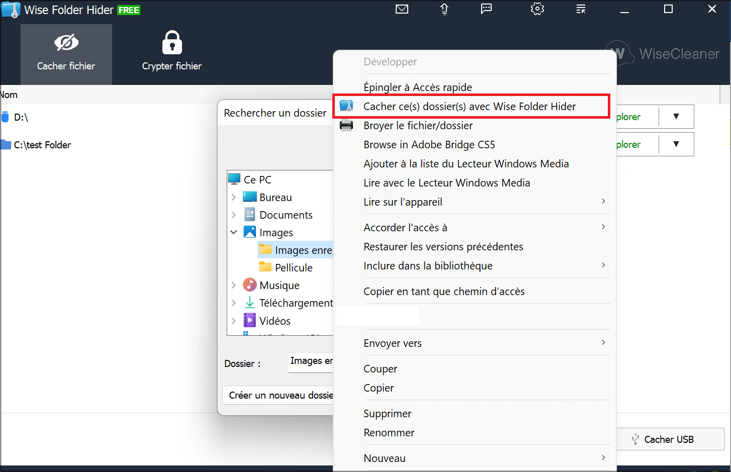3.2 Paramètres · Wise Folder Hider manual